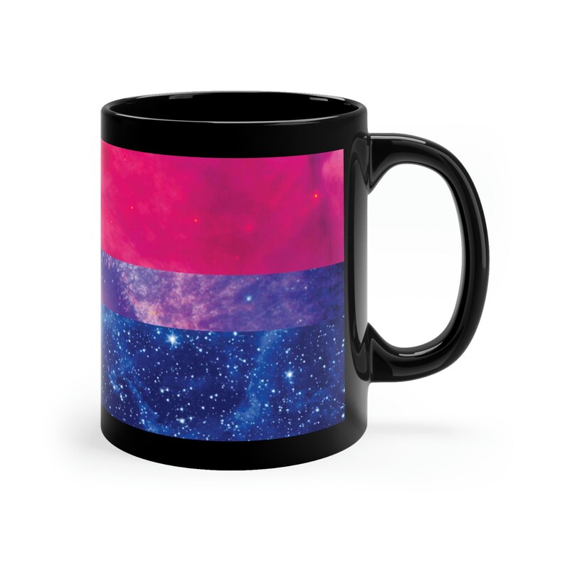 Bi Pride Flag Galaxy Mug - Space Photo Mosaic Bisexual Flag Design 11oz ...