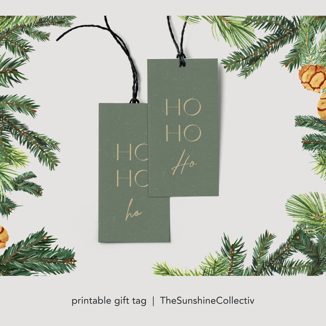 Christmas Gift Tags Printable Instant Digital Download Green & Gold Ho ...