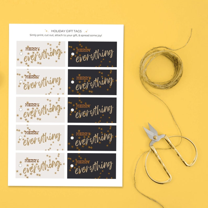 Christmas Gift Tags Printable Old School Merry Everything Black & White ...