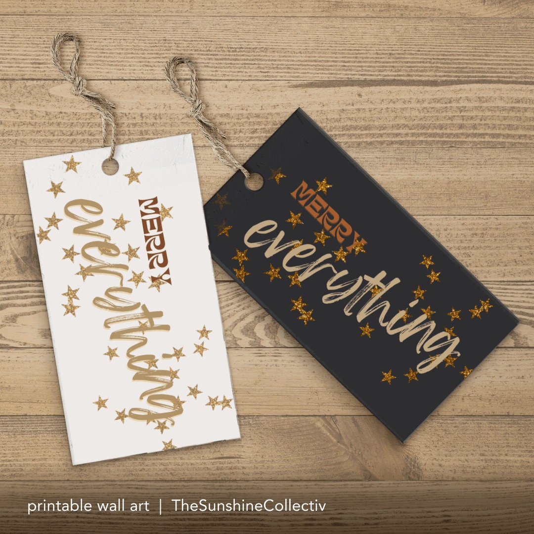 Christmas Gift Tags Printable Old School Merry Everything Black & White ...