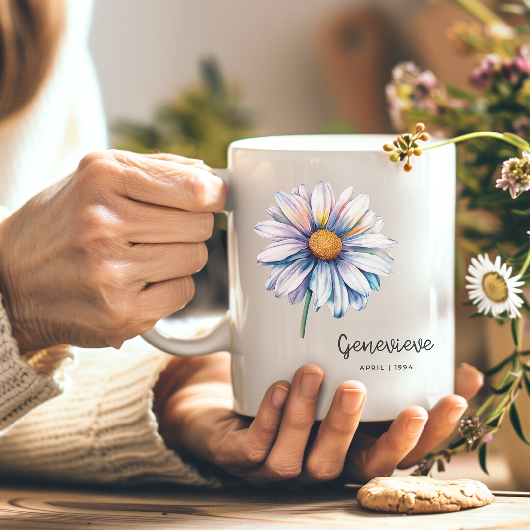 Custom Birth Flower Mug, April Birthflower Coffee Mug Gift for Her ...