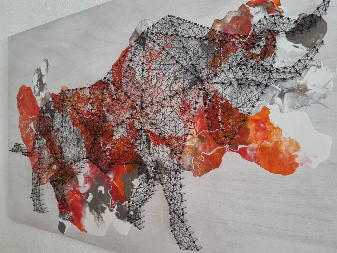 BULL Wood Thread Picture, Thread Art, String Art, Acrylic Painting - Etsy
