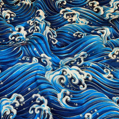 1 Meter Blue Wave Design Japanese Print 100% Cotton Fabric 58 - Etsy
