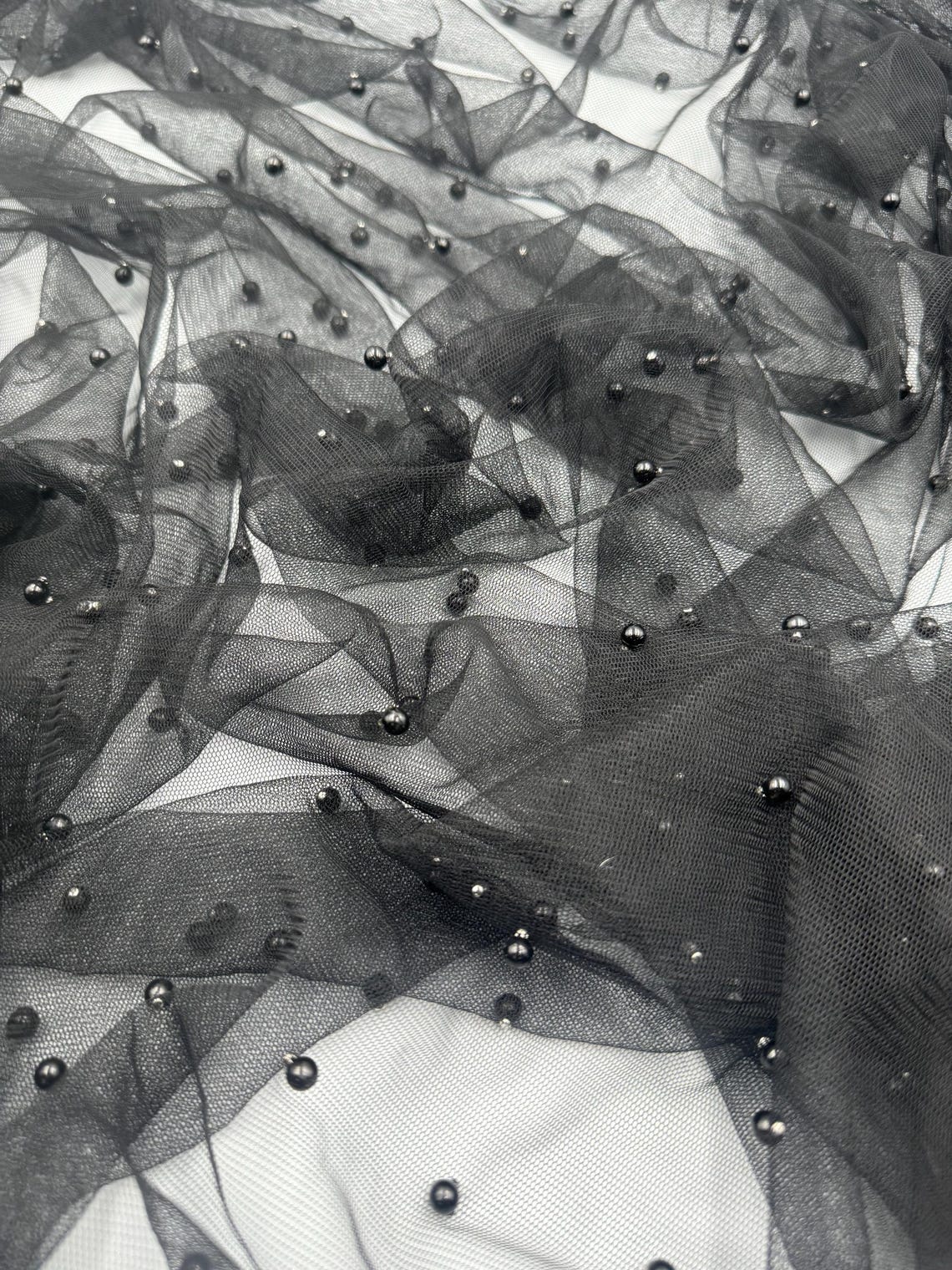 Black Pearl Beaded Tulle Net Bridal, Dress Fabric..58" Wide - Etsy