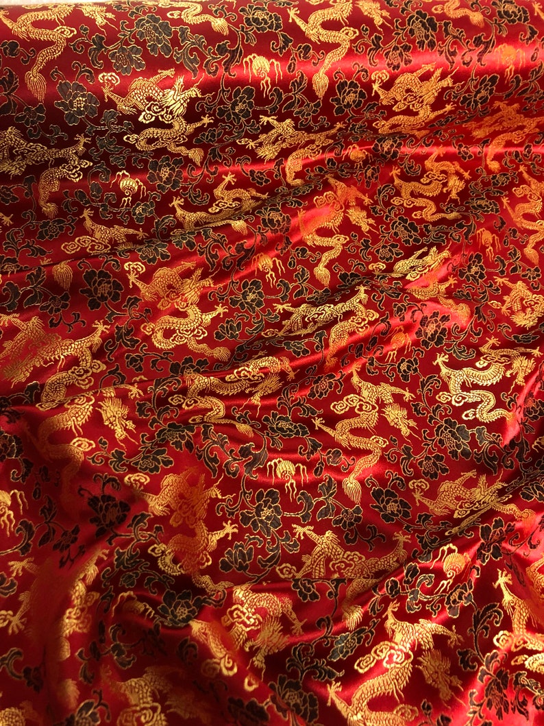 1 Mtr Red/gold Oriental Dragon Chinese Brocade - Etsy UK