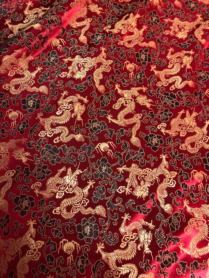 1 Mtr Red/gold Oriental Dragon Chinese Brocade - Etsy UK