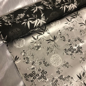 1 Mtr Silver Oriental Floral Blossom Chinese Brocade Fabric..45" Wide ...