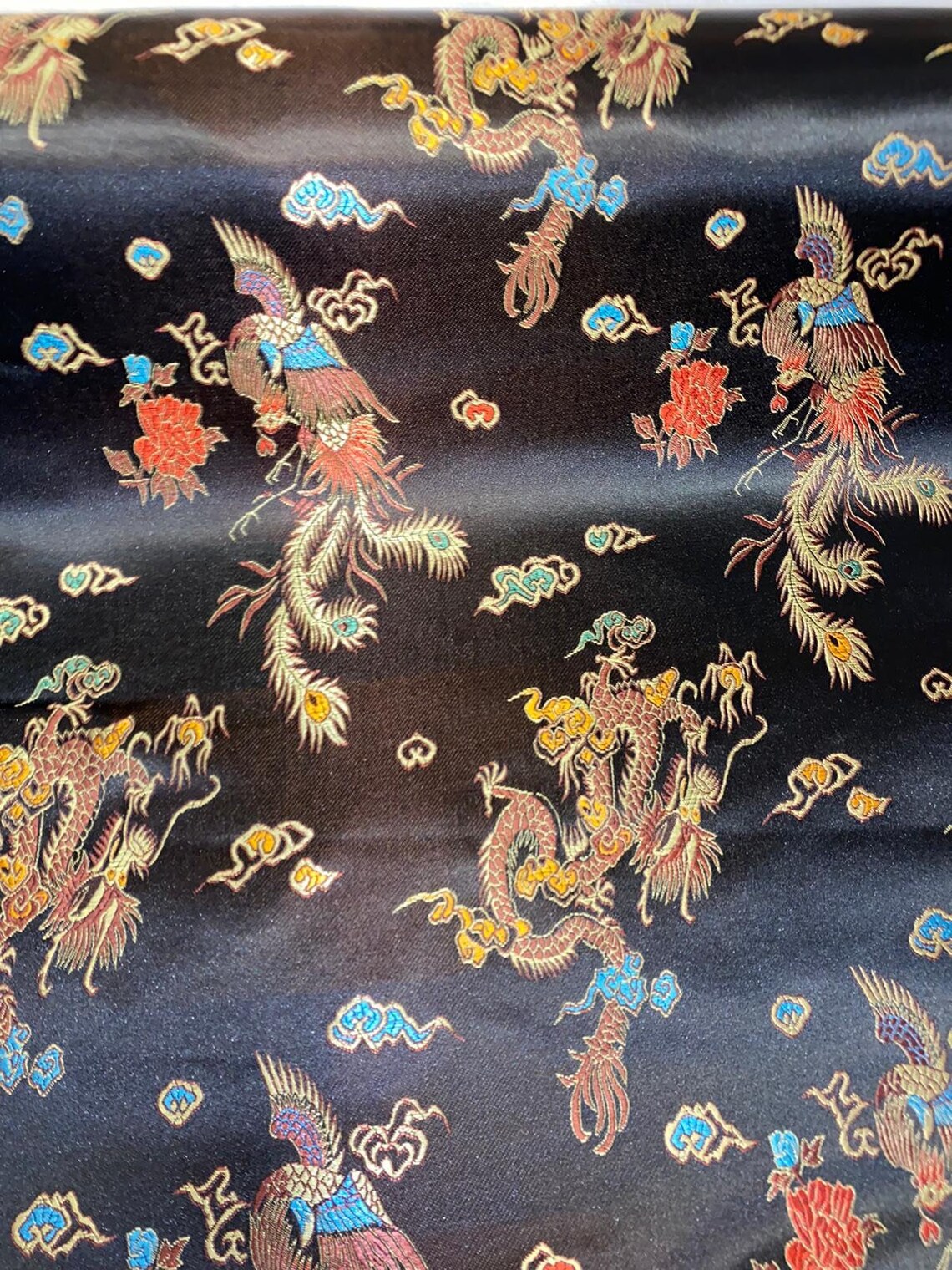 1 Mtr Black Oriental Chinese Dragon Brocade Fabric..36” Wide - Etsy