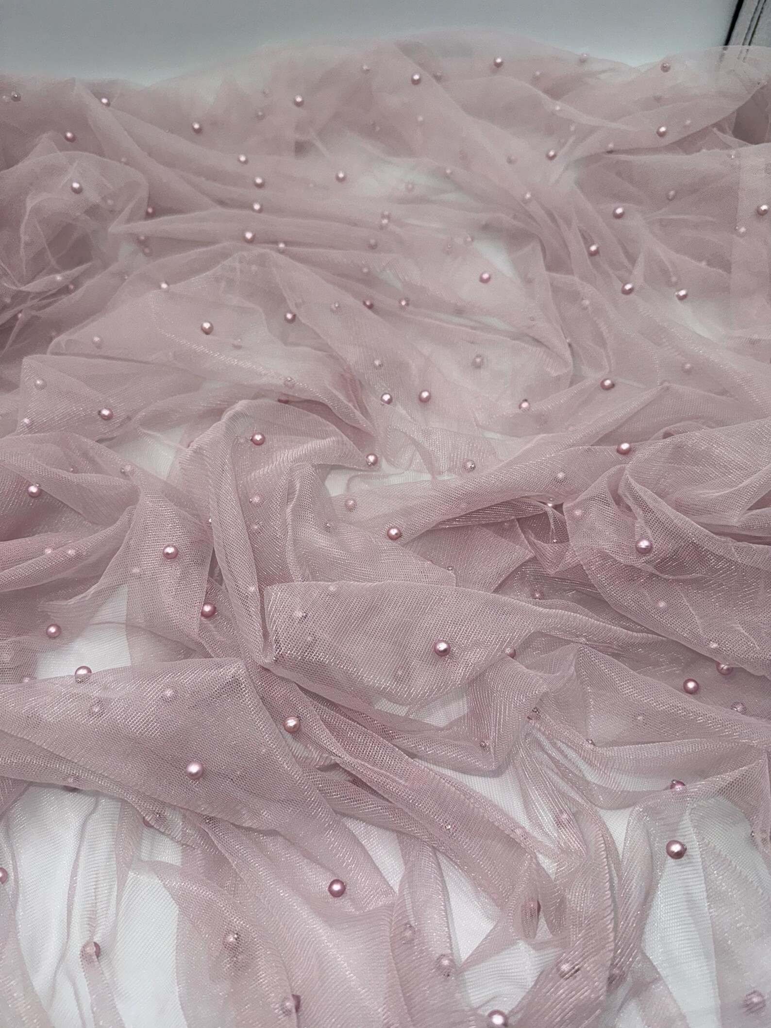 Dusty Pink Pearl Beaded Tulle Net Bridal, Dress Fabric..58" Wide - Etsy