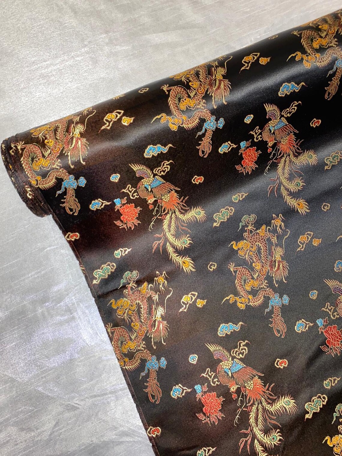 1 Mtr Black Oriental Chinese Dragon Brocade Fabric..36” Wide - Etsy