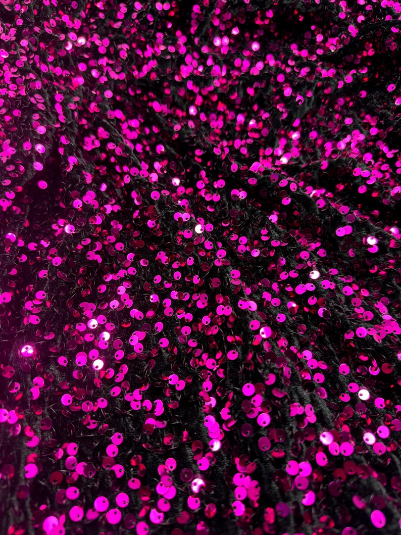 1 Mtr Black/hot Pink All Over Sequin Velvet Stretch Fabric..58” Wide - Etsy
