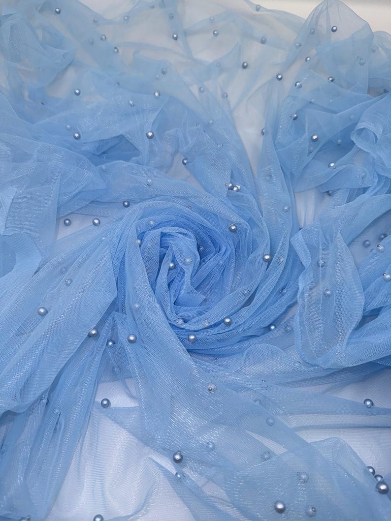 Sky Blue Pearl Beaded Tulle Net Bridal, Dress Fabric..58" Wide - Etsy