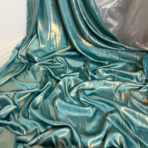 Turquoise/gold Shimmer on Satin Dress,bridal Fabric..58 Wide 147cm F - Etsy