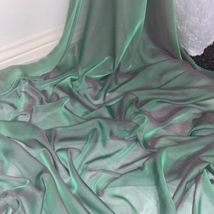 1 Mtr Two Tone Sage Green Cationic Sheer Bridal Chiffon Fabric..58 ...