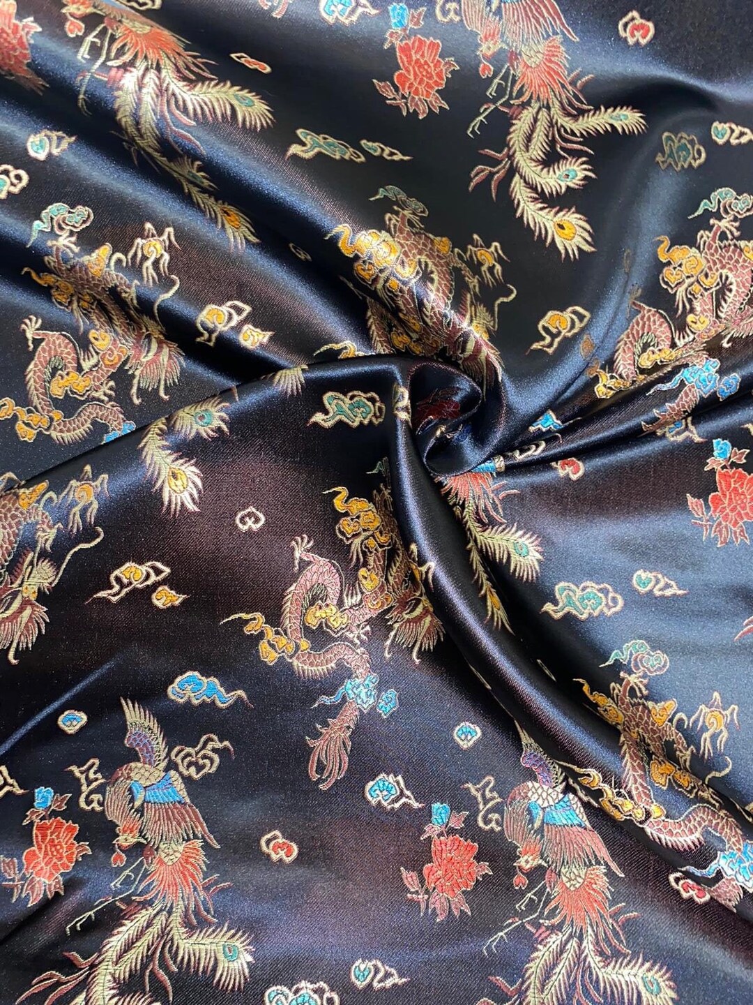 1 Mtr Black Oriental Chinese Dragon Brocade Fabric..36” Wide - Etsy