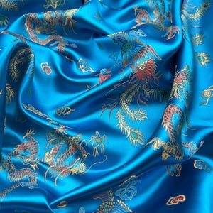 1 Mtr Turquoise Dragon Oriental Chinese Brocade Fabric..45" Wide - Etsy