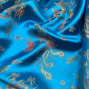 1 Mtr Turquoise Dragon Oriental Chinese Brocade Fabric..45" Wide - Etsy