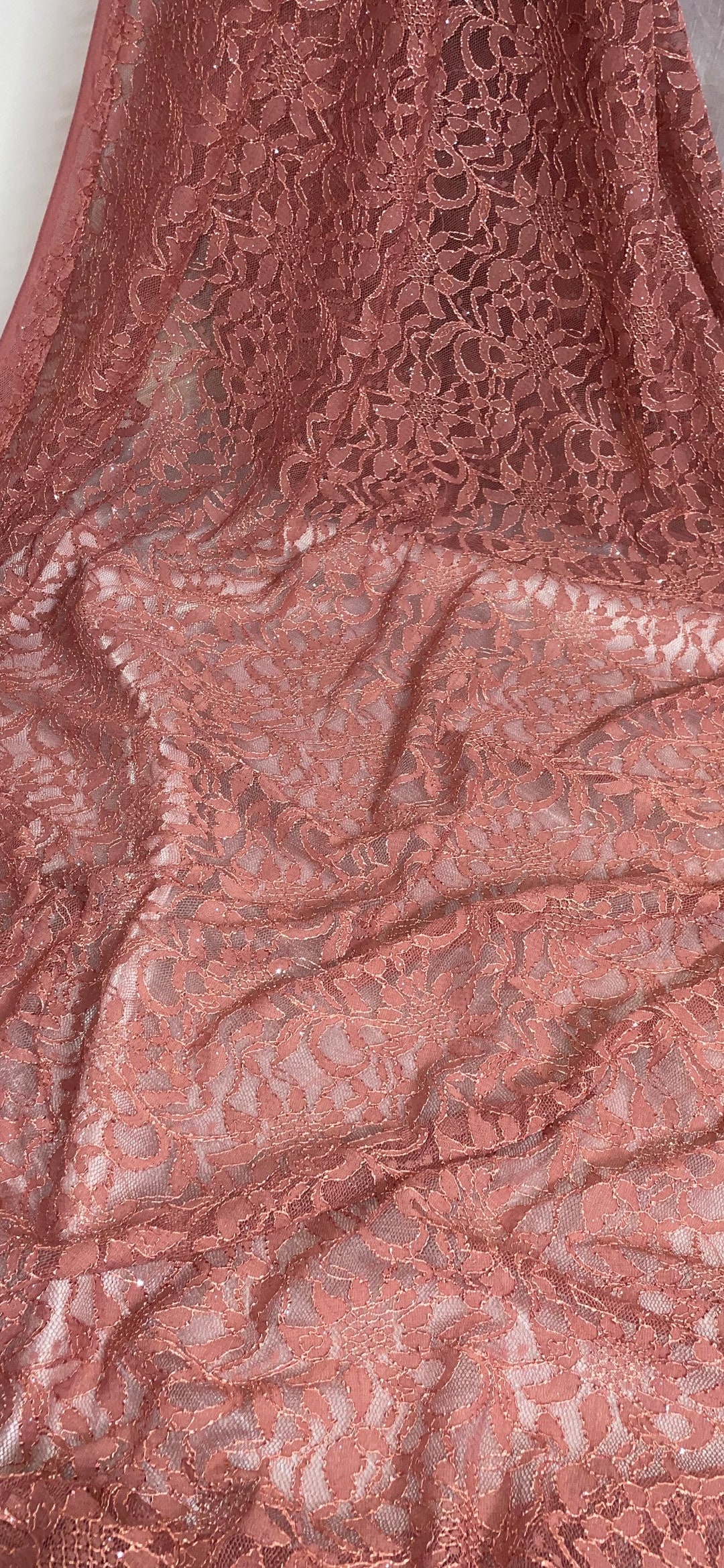 1 Mtr Dusty Pink Sparkly Floral Corded Slight Stretch Bridal Lace Net ...