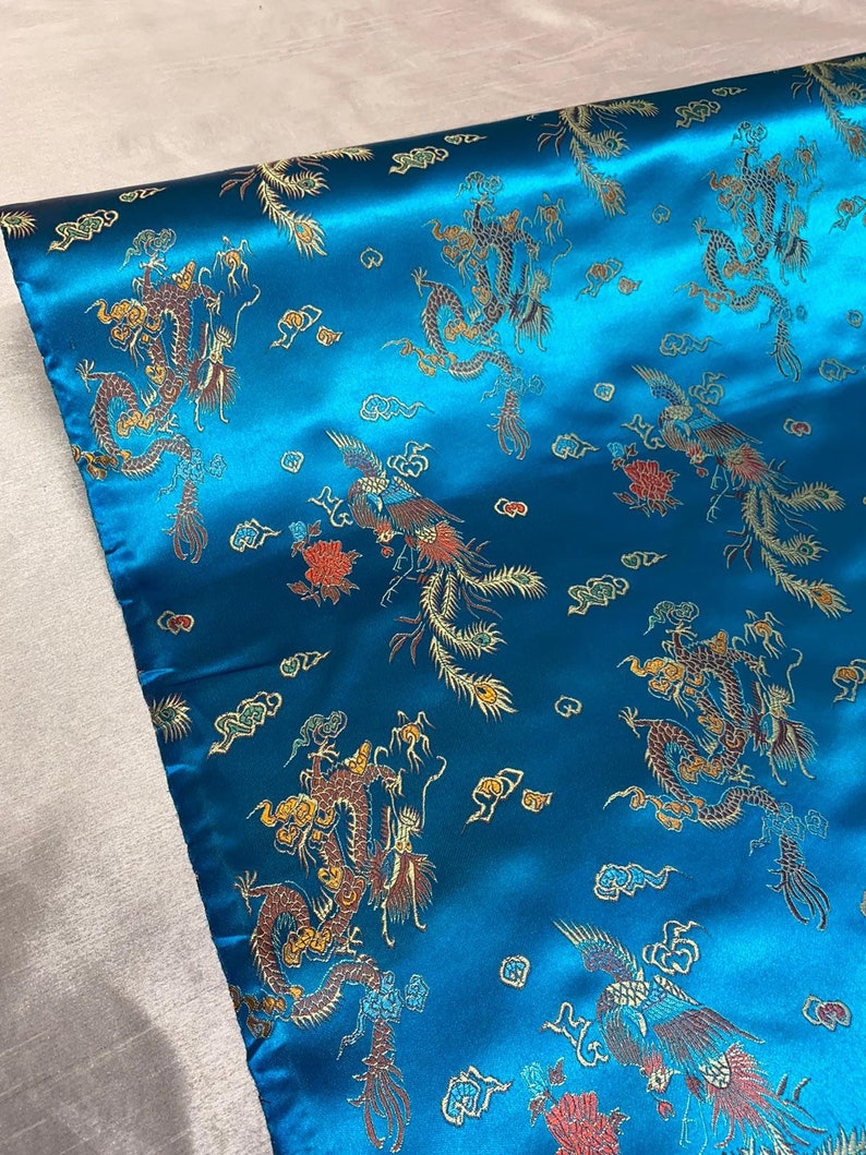 1 Mtr Turquoise Oriental Chinese Dragon Brocade Fabric..36 - Etsy