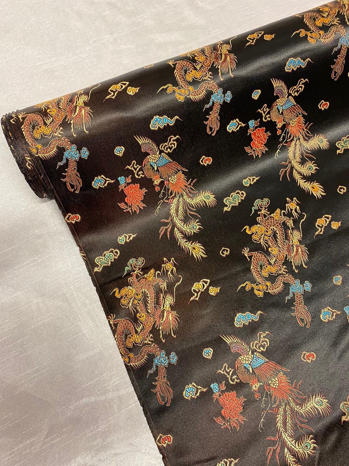 1 Mtr Black Oriental Chinese Dragon Brocade Fabric..36” Wide - Etsy