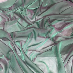 1 Mtr Two Tone Sage Green Cationic Sheer Bridal Chiffon Fabric..58 ...