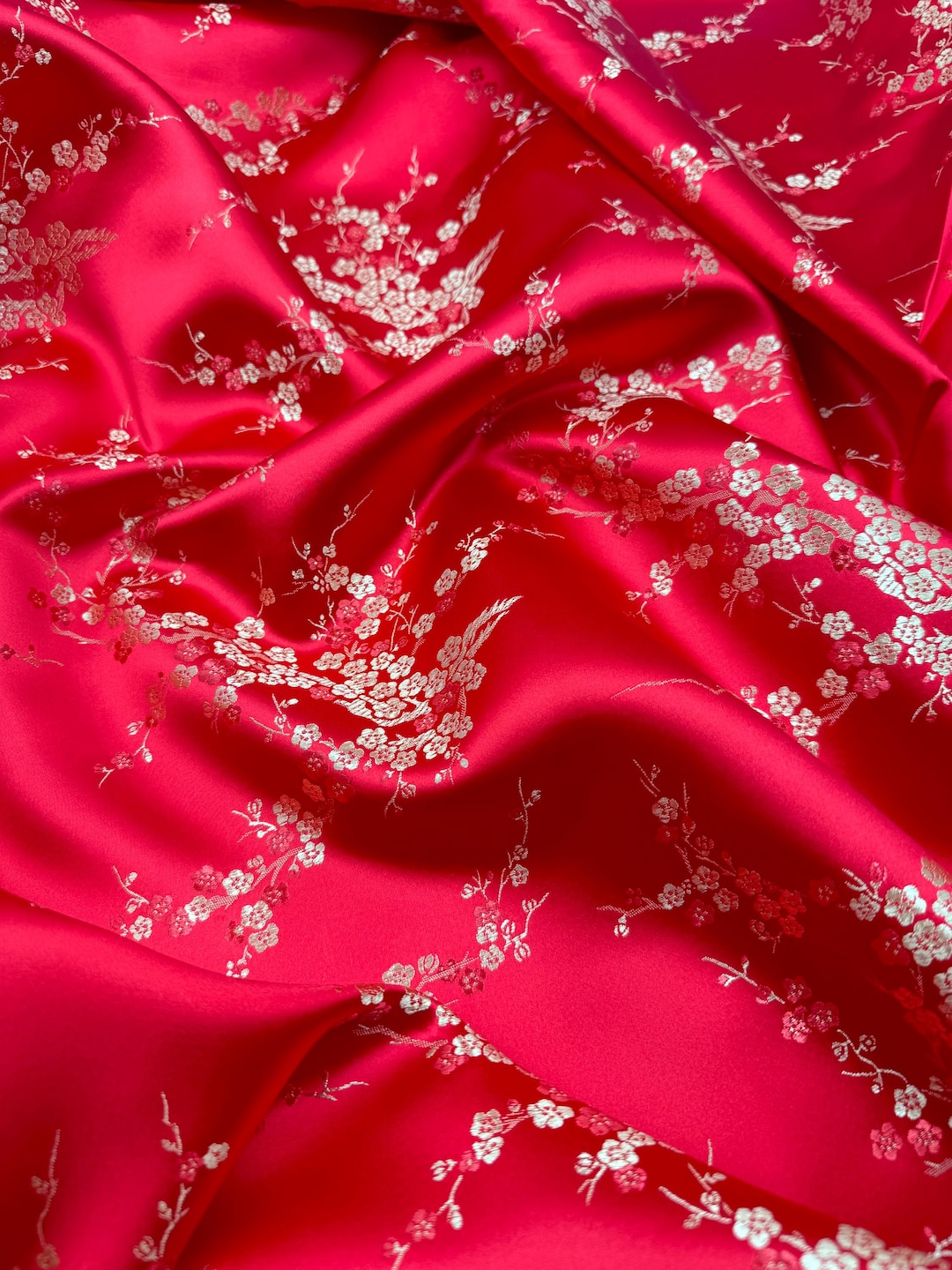1 Mtr Red Floral Blossom Oriental Chinese Brocade Fabric..45 Wide - Etsy