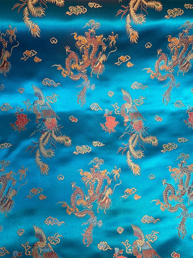 1 Mtr Turquoise Oriental Chinese Dragon Brocade Fabric..36 - Etsy