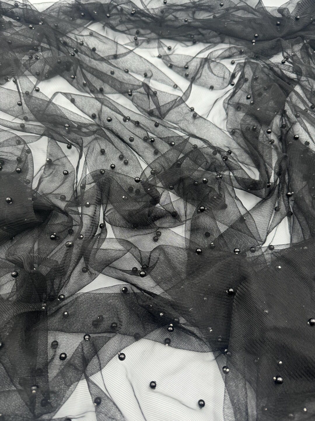 Black Pearl Beaded Tulle Net Bridal, Dress Fabric..58" Wide - Etsy