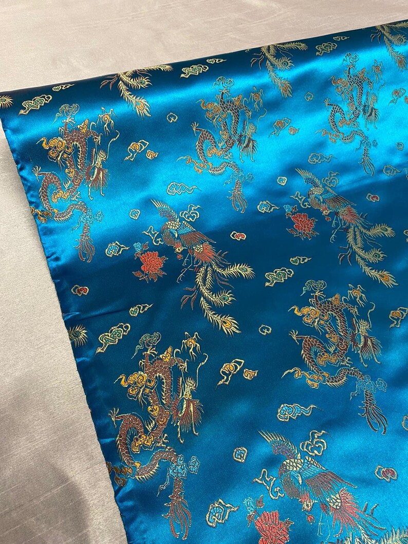 1 Mtr Turquoise Oriental Chinese Dragon Brocade Fabric..36 | Etsy