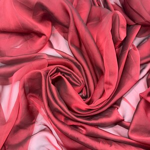 1 Mtr Two Tone Calret Red Cationic Sheer Bridal Chiffon Fabric..58 ...