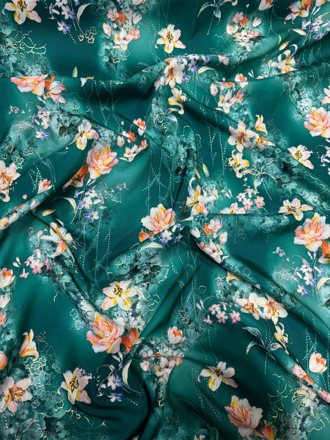 1 Mtr Forest Green Floral Polyester Dress Fabric 58”wide - Etsy UK