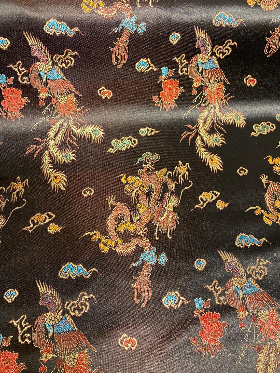 1 Mtr Black Oriental Chinese Dragon Brocade Fabric..36” Wide - Etsy
