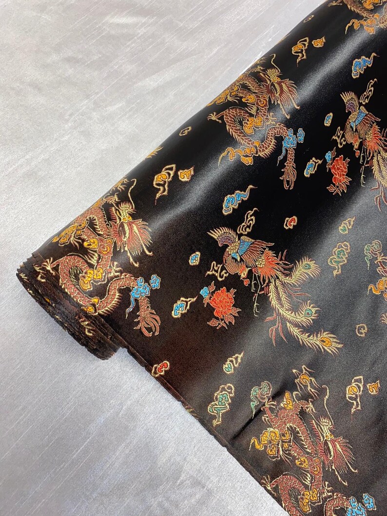 1 Mtr Black Oriental Chinese Dragon Brocade Fabric..36” Wide - Etsy
