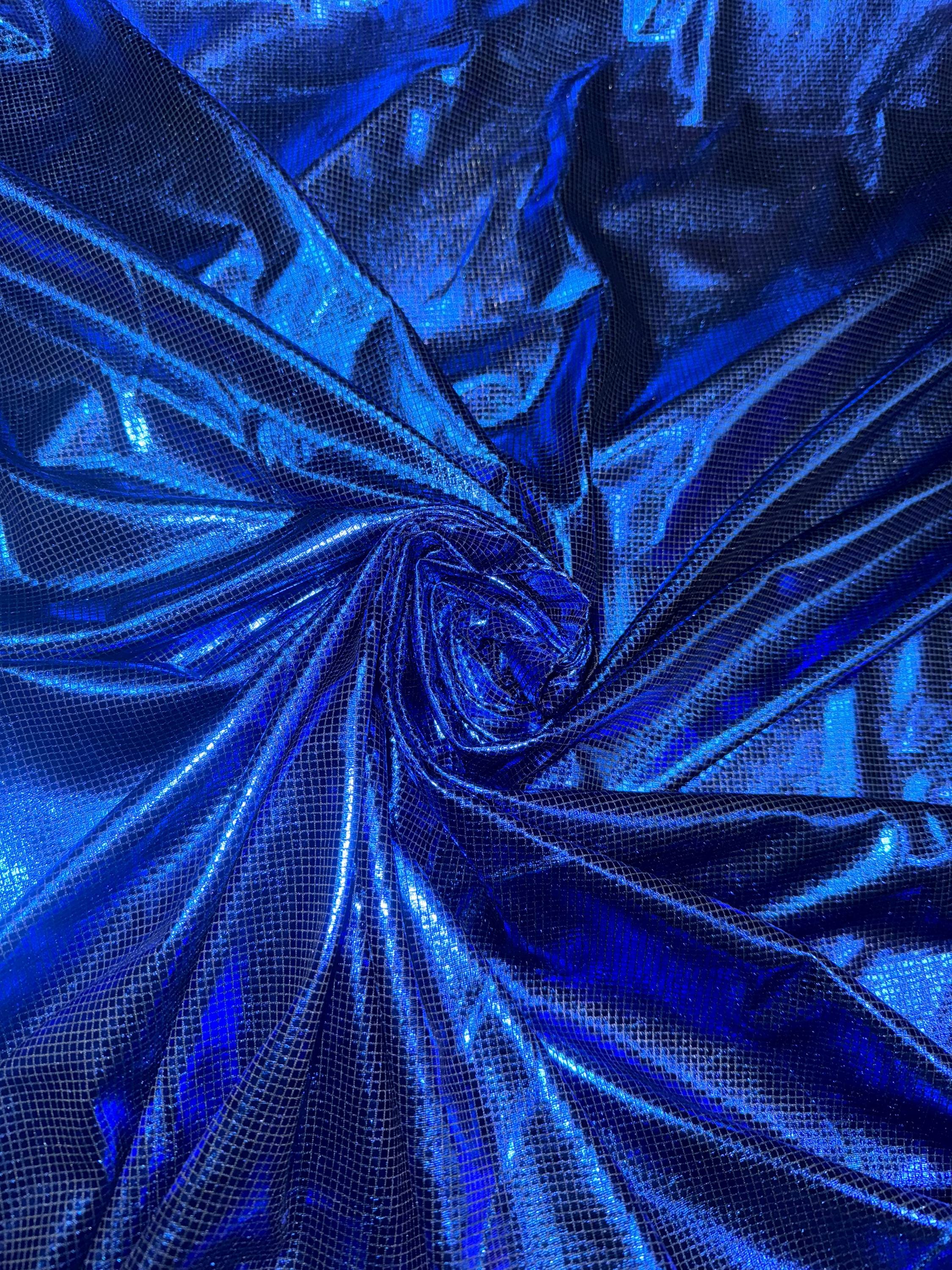 1 Mtr Shiny Royal Blue Checkered Lame Stretch Dress,costume Fabric..58 ...