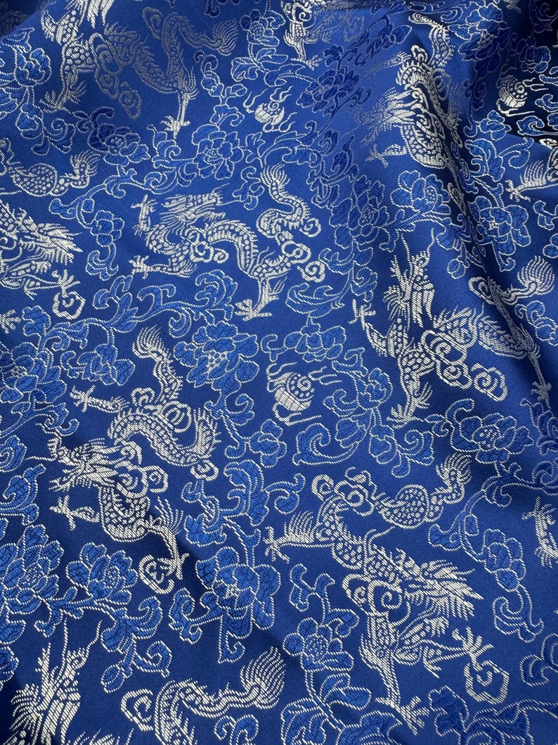 1 Mtr Navy Blue Dragon Oriental Chinese Brocade Fabric..45" Wide - Etsy