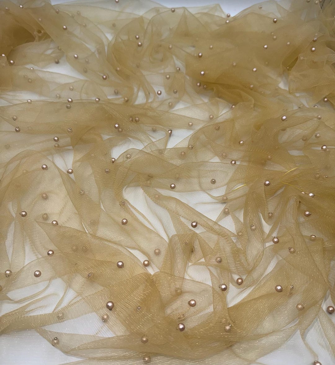 Gold Pearl Beaded Tulle Net Bridal, Dress Fabric..58" Wide - Etsy