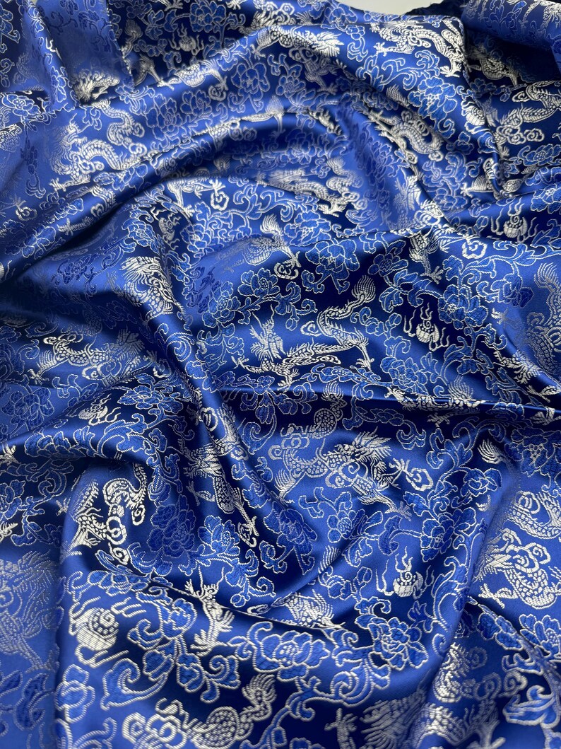 1 Mtr Navy Blue Dragon Oriental Chinese Brocade Fabric..45" Wide - Etsy