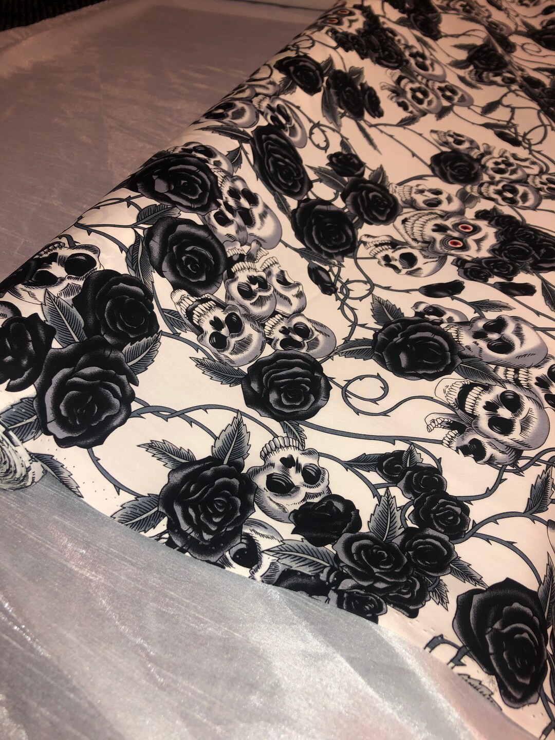 1 Mtr Ivory Skull Black Roses Print 100% Cotton Fabric...45” Wide - Etsy