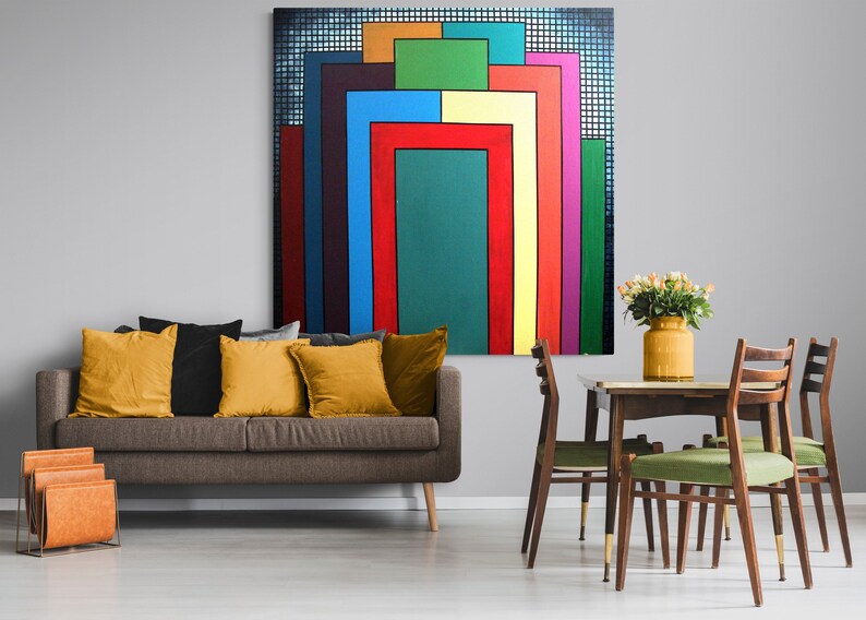 Custom Abstract art Deco Homage Minimalist Colourful Painting Acrylic ...