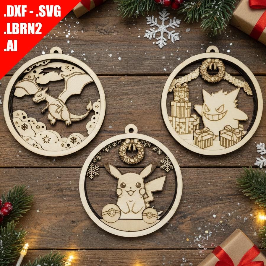 8 Pokémon Layered 3D Christmas Ornament 10cm (4 Inch) SVG DXF AI LBRN2 ...