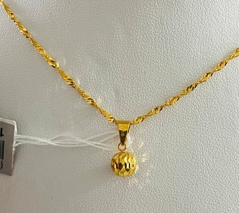 Solid Genuine 22k Small Ball Pendant & Twist Chain Necklace Set , 916 ...