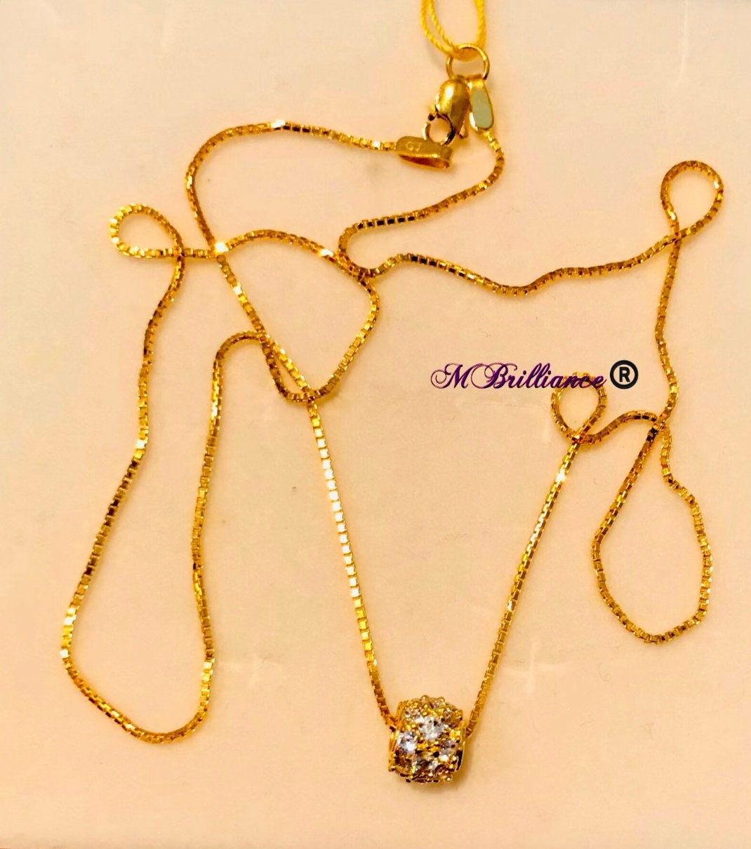 Solid 22k Authentic Gold Box Chain With Loop Pendant Necklace Set , 916 ...