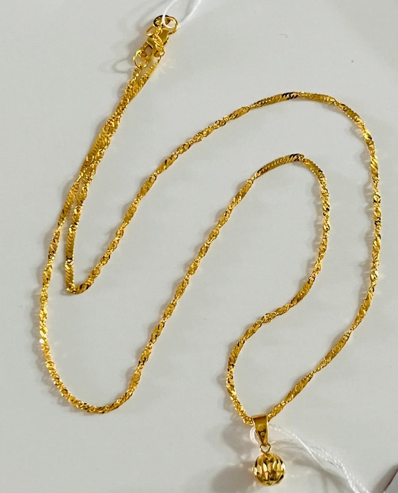 Solid Genuine 22k Small Ball Pendant & Twist Chain Necklace Set , 916 ...