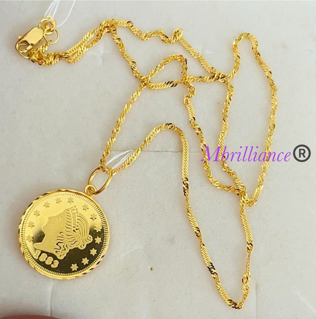 22k Gold Majestic Queen Coin Pendant & Twist Chain Necklace Set , 916 ...