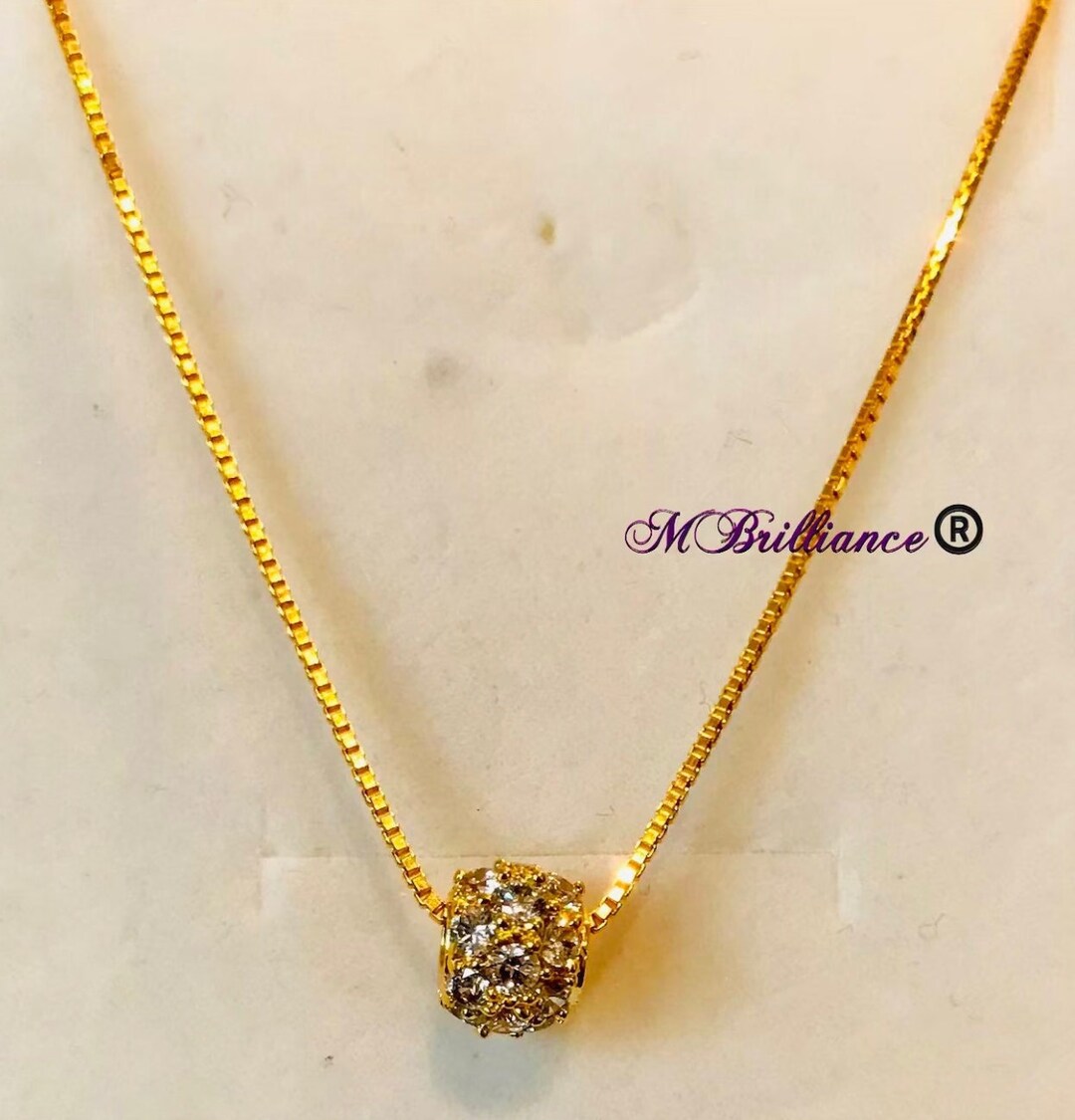 Solid 22k Authentic Gold Box Chain With Loop Pendant Necklace Set , 916 ...