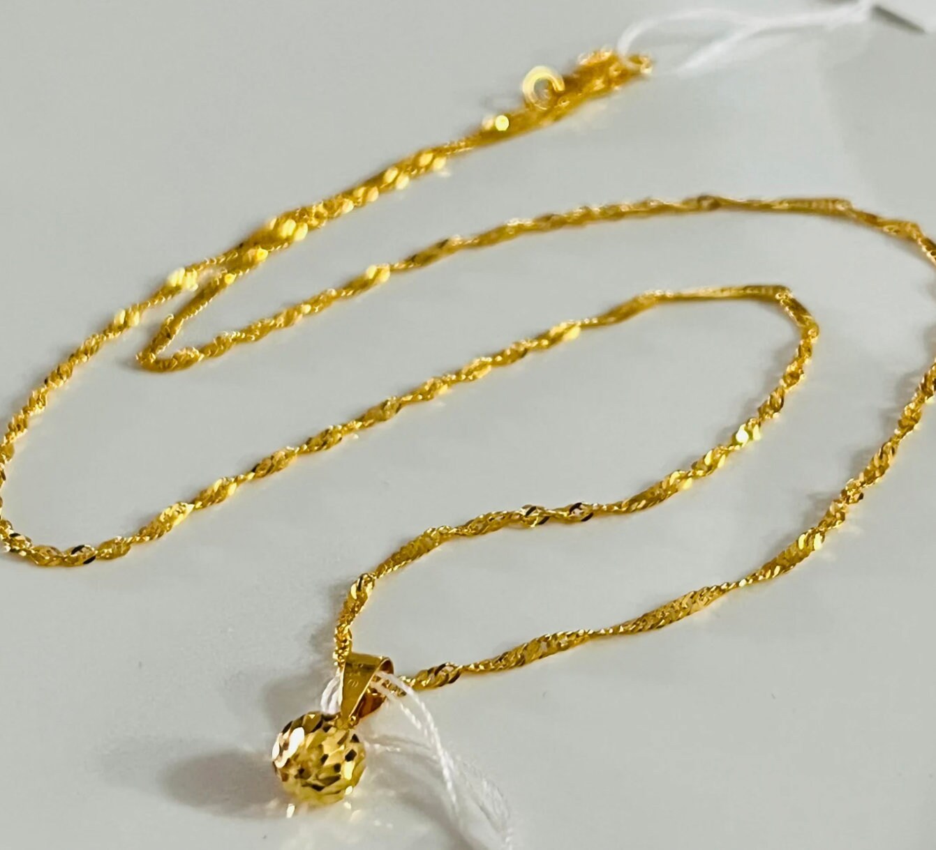 Solid Genuine 22k Small Ball Pendant & Twist Chain Necklace Set , 916 ...