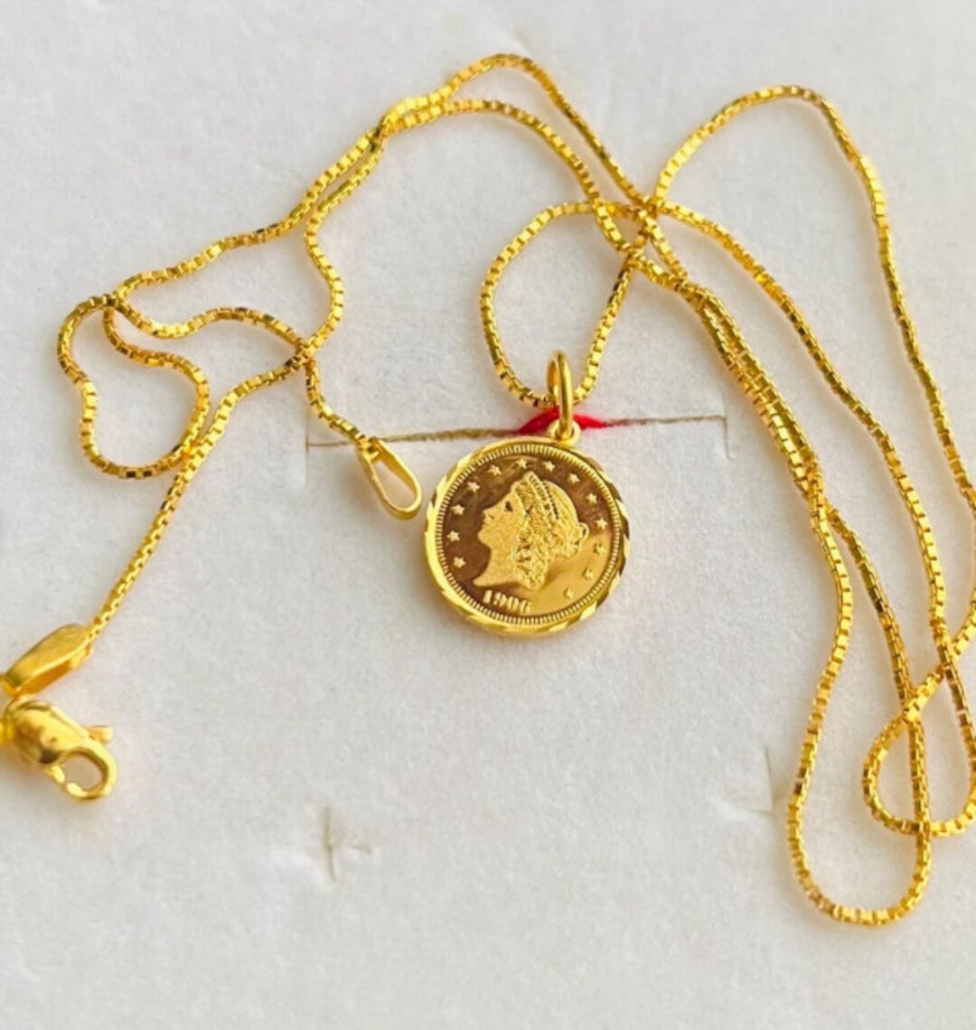 Gold Bar Pendant Box Chain Necklace Set , 916 Gold - Etsy