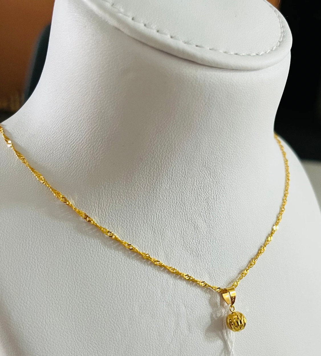 Solid Genuine 22k Small Ball Pendant & Twist Chain Necklace Set , 916 ...