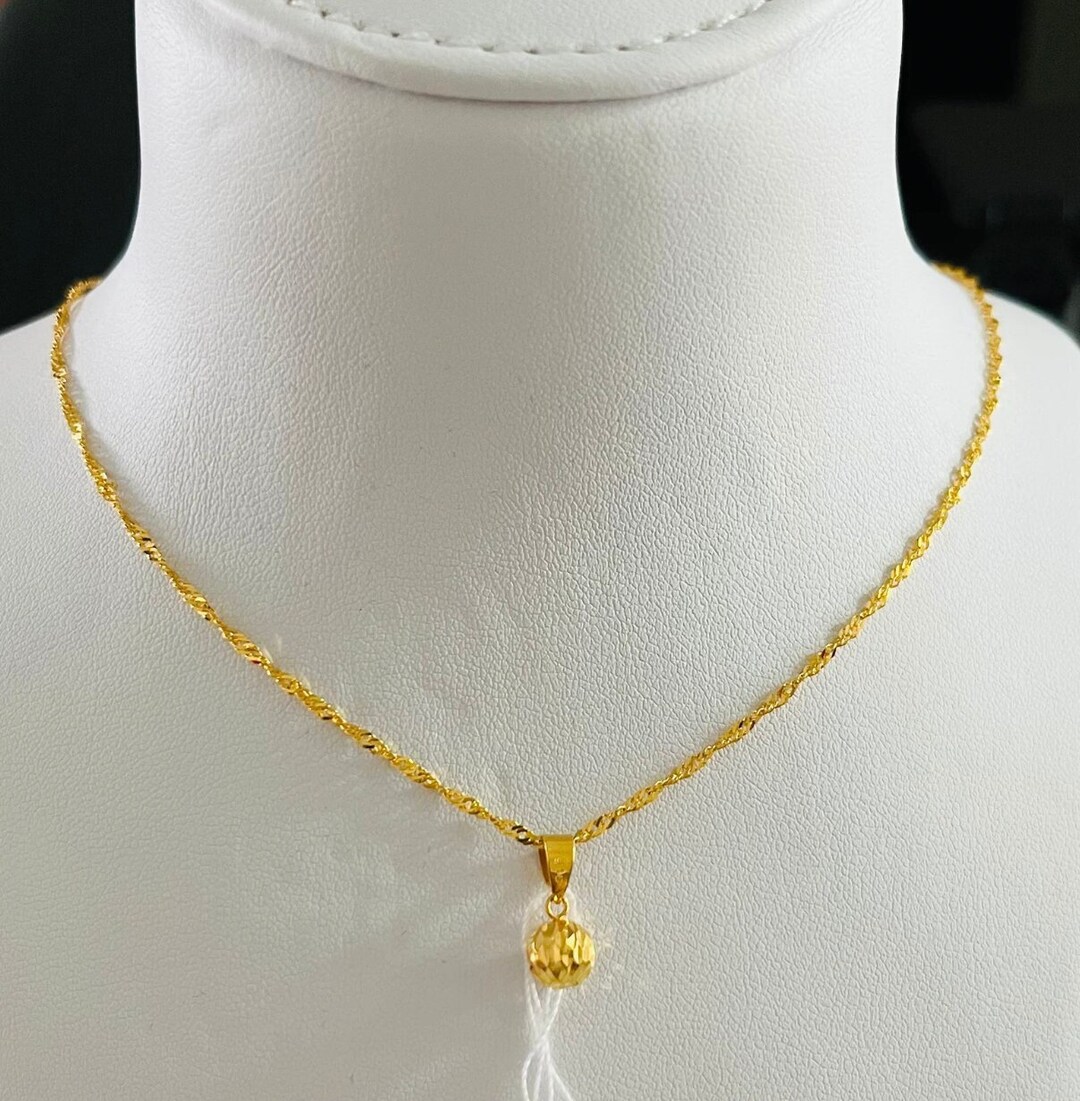 Solid Genuine 22k Small Ball Pendant & Twist Chain Necklace Set , 916 ...