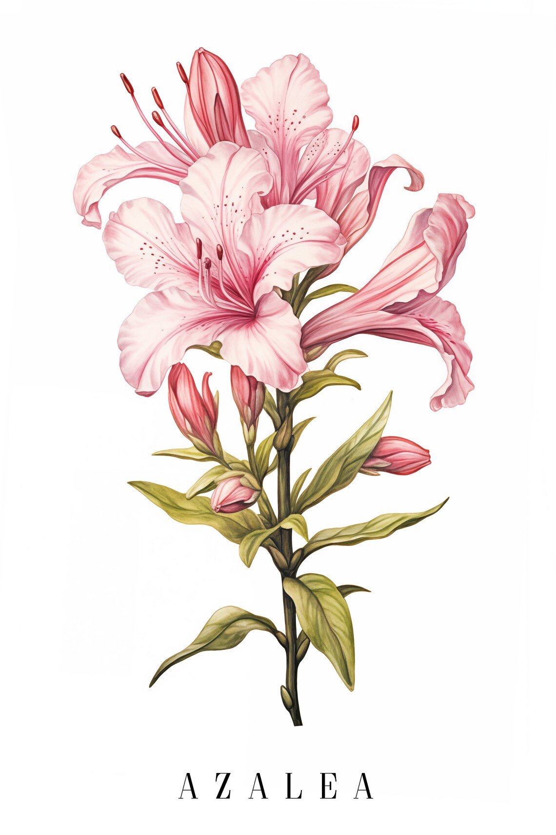 Azalea Flower, Printable Watercolor Art, Digital Products, Floral Wall ...